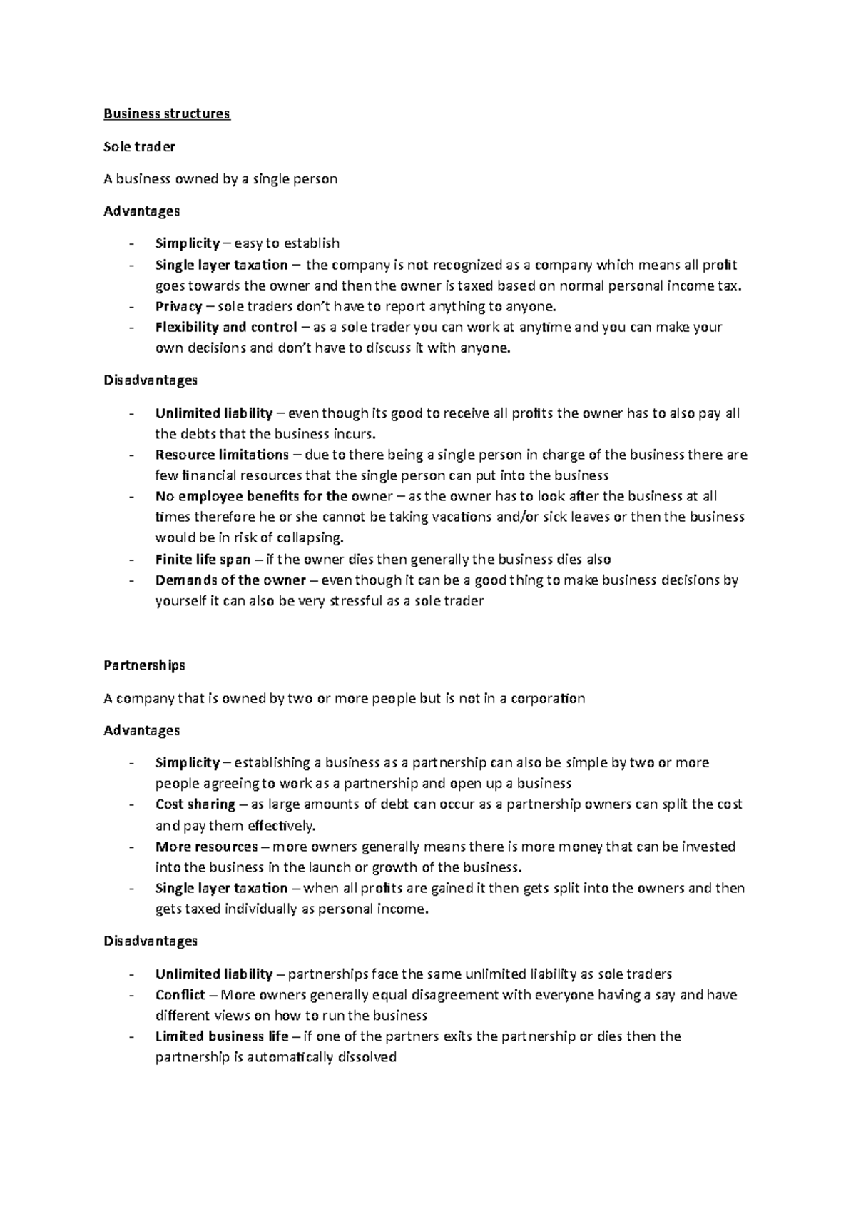 Business structure - Business structures Sole trader A business owned ...