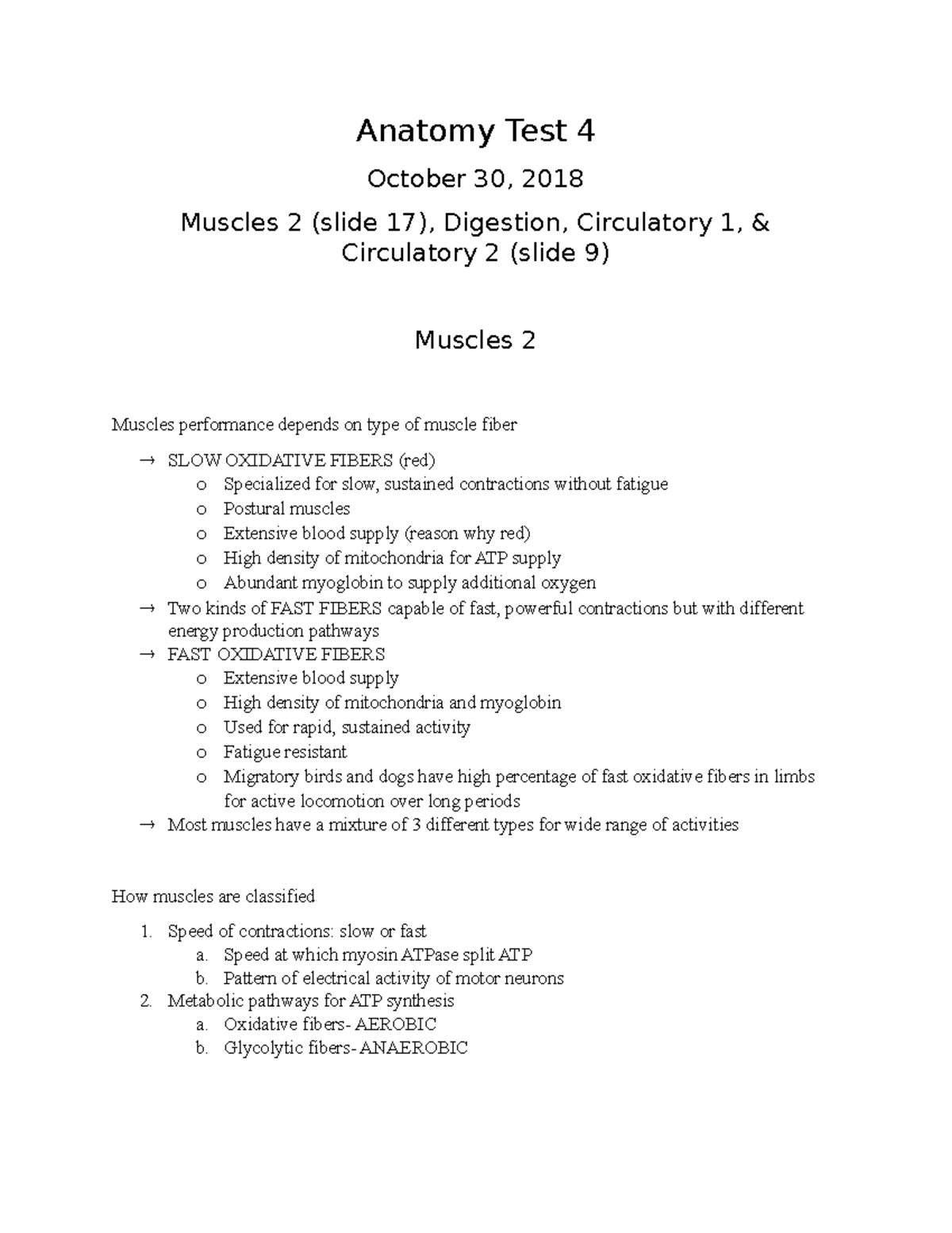 Comparative Anatomy Lecture Test 4 - Anatomy Test 4 October 30, 2018 ...