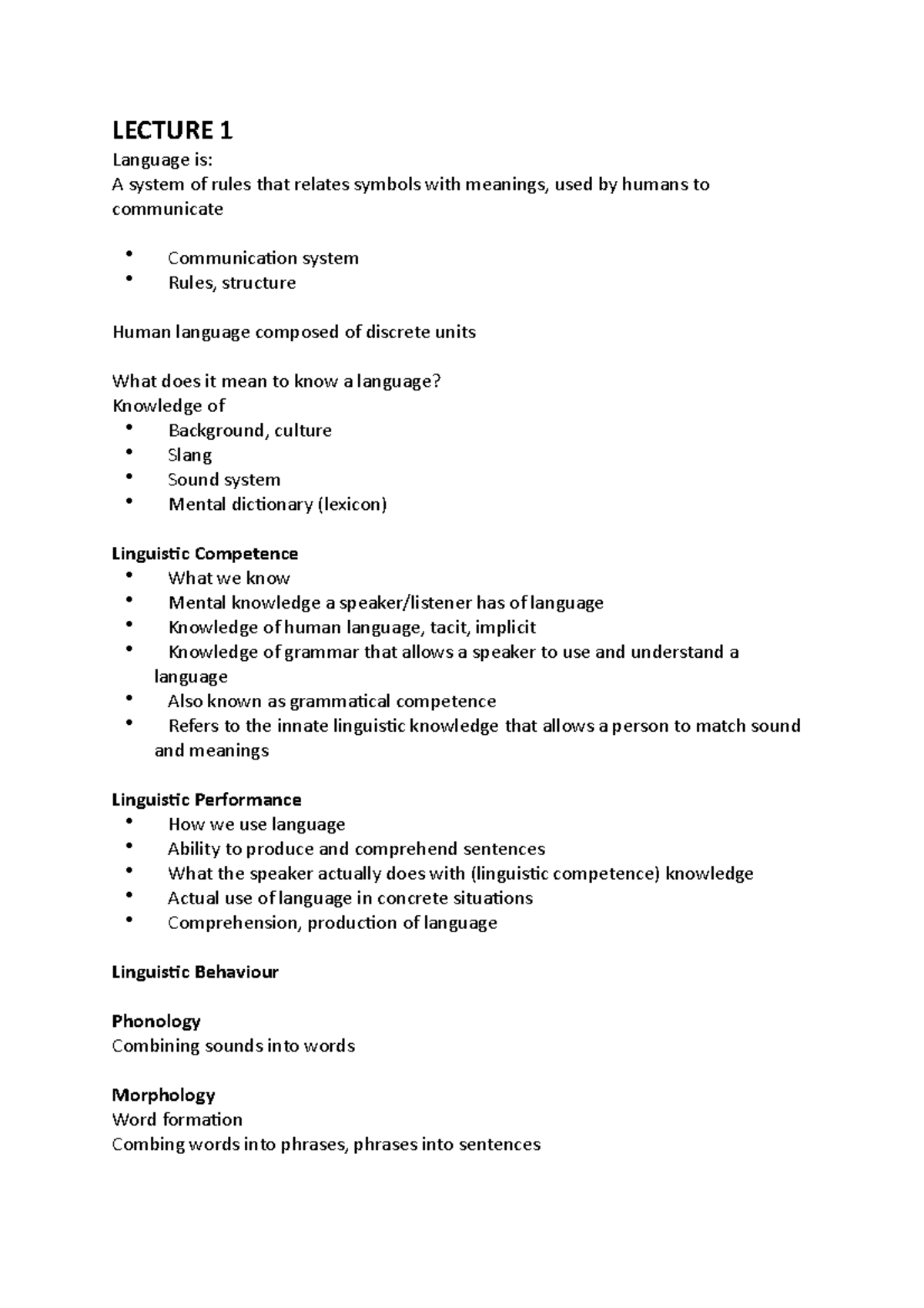 Lecture 1-5 Notes - LECTURE 1 Language is: A system of rules that ...