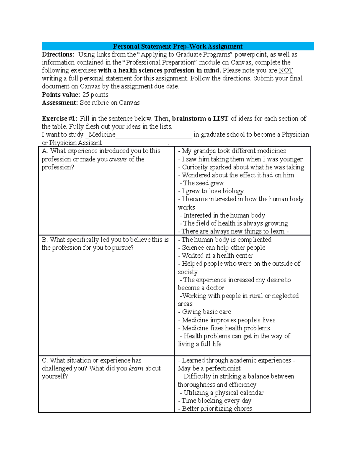 Personal Statement Prep assignment SP21 - Personal Statement Prep-Work Assignment Directions ...