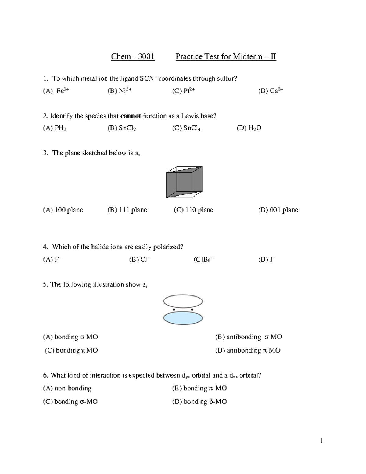Midterm-2 Practice Test - Chem - 3001 Practice Test for Midterm – II To ...