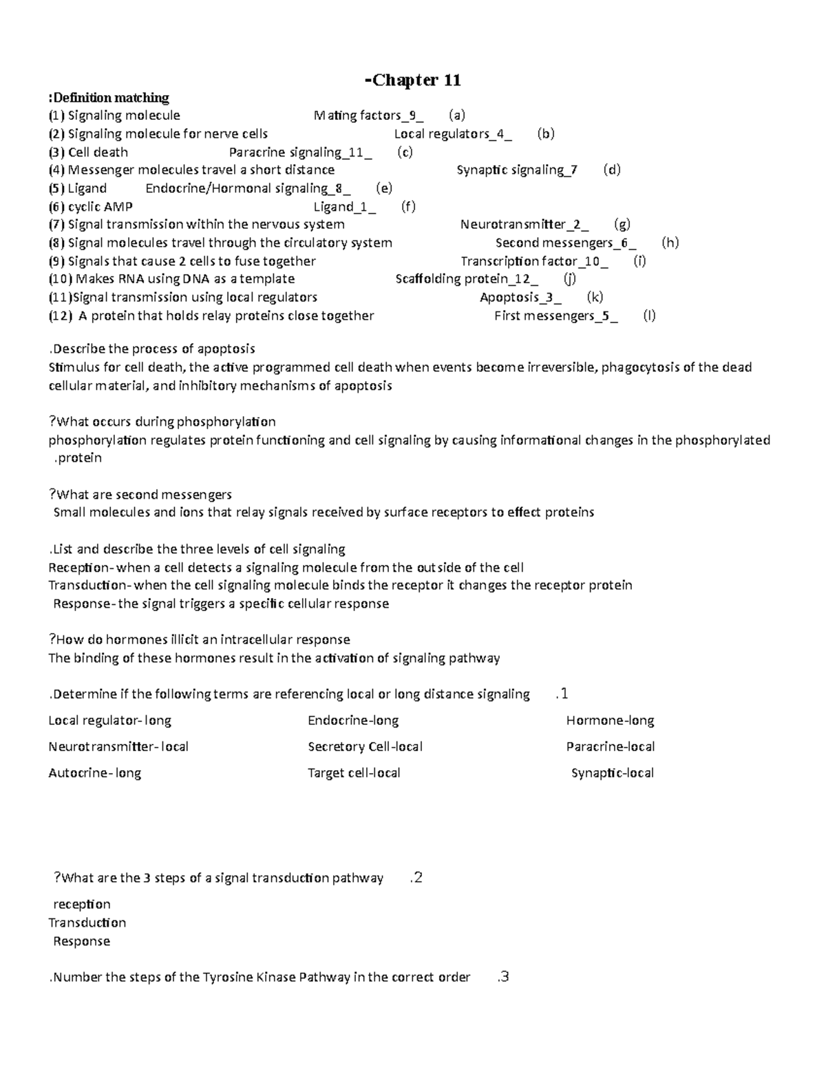WEEK 8-HW- Chapter 11 WRD - Chapter 11 : Definition matching (1) Signaling molecule Mating - Studocu
