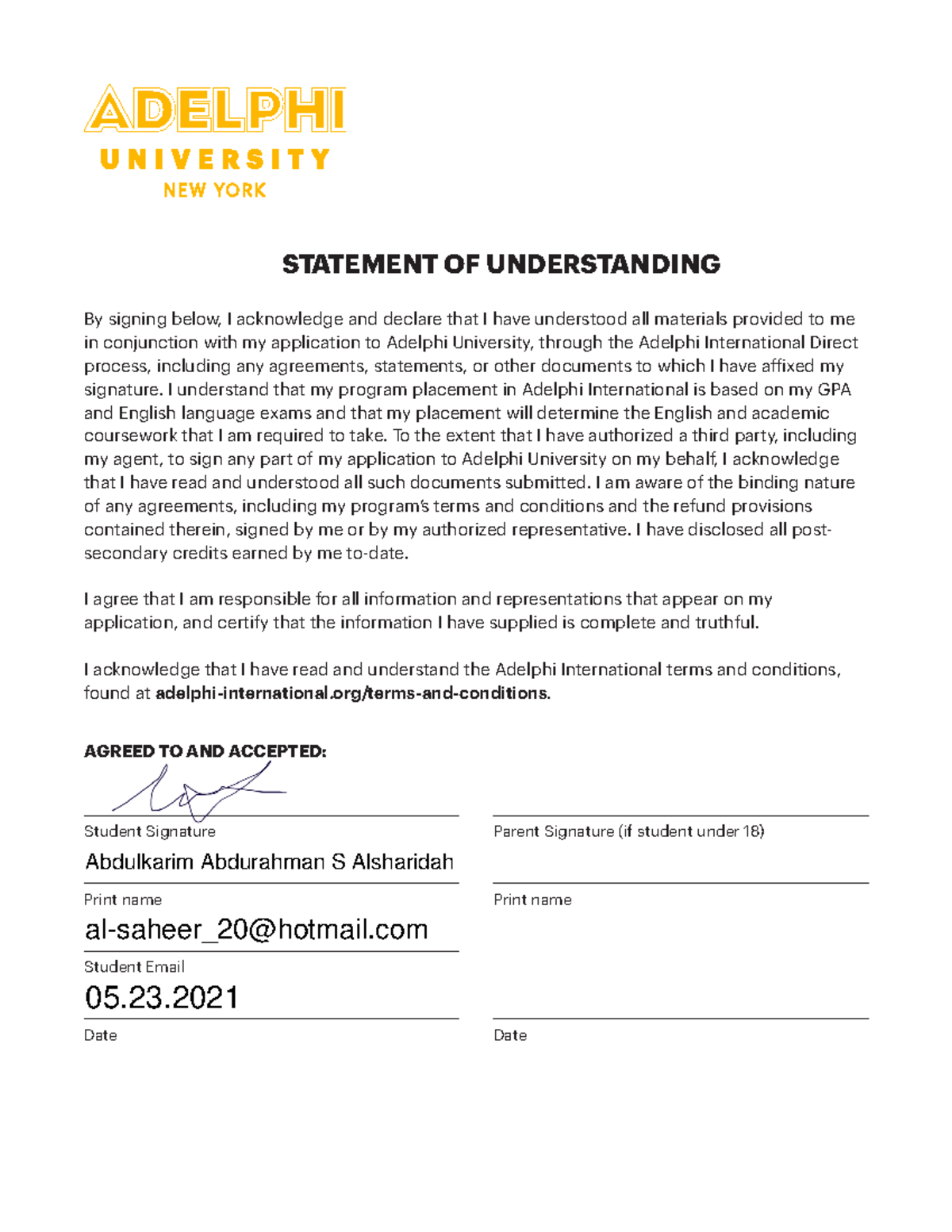ADU Statementof Understanding LTR LR - STATEMENT OF UNDERSTANDING By ...