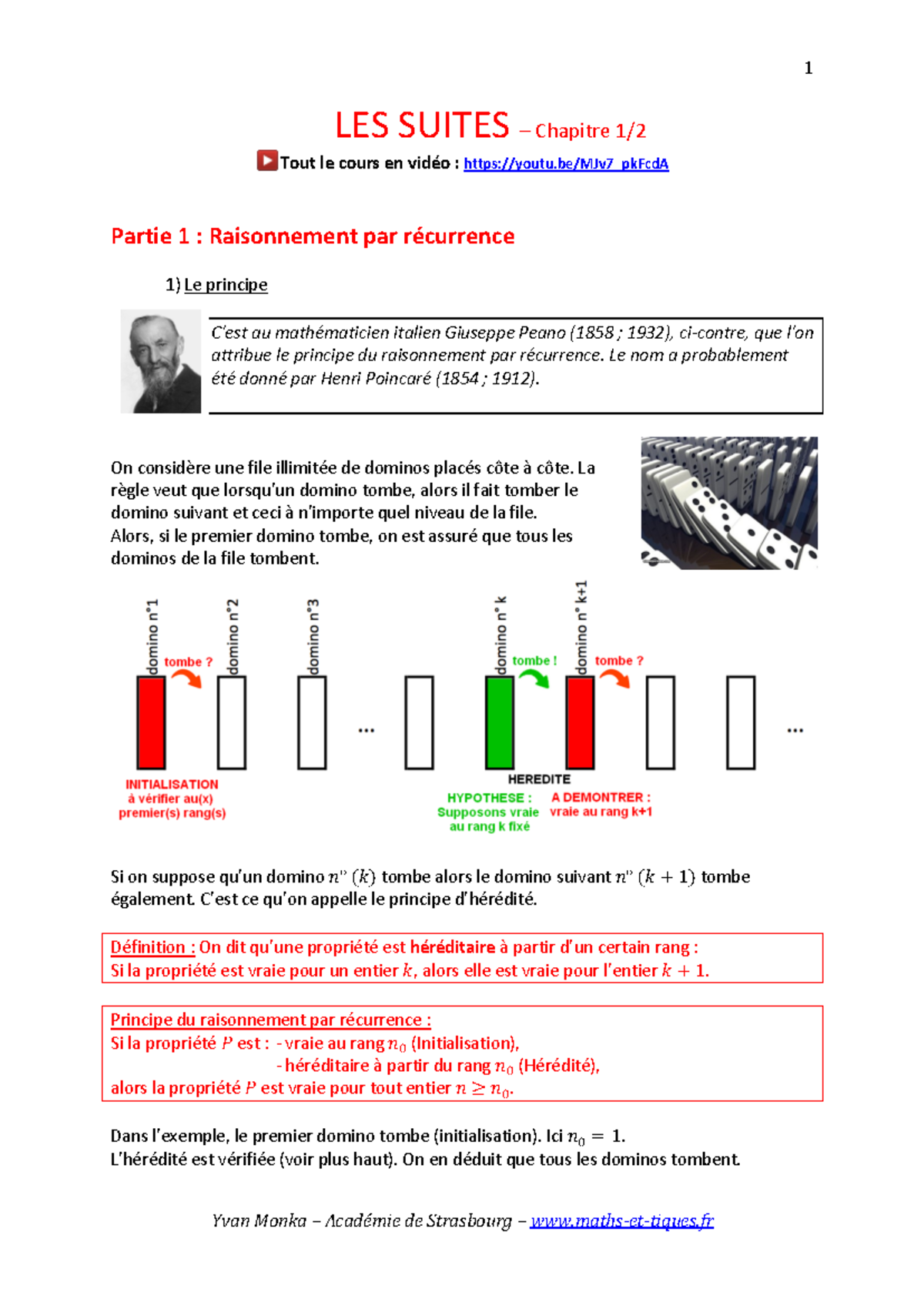 1 Récurrence et limites - LES SUITES – Chapitre 1 / Tout le cours en ...