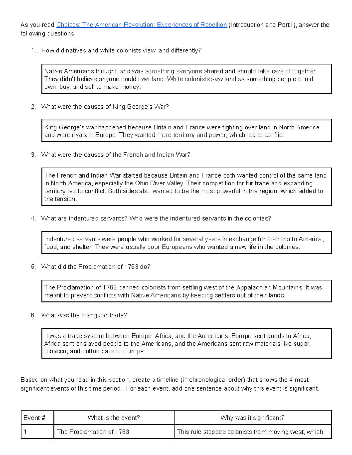 Choices American Revolution Part I - As you read Choices: The American ...