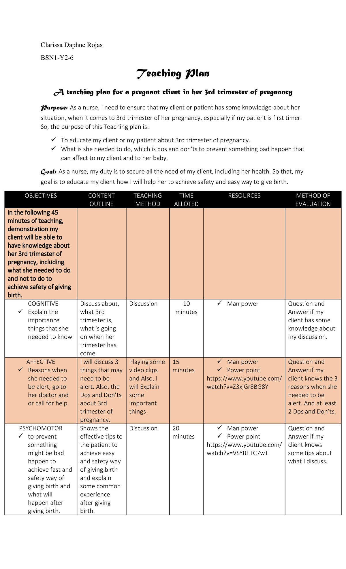 Teaching Plan - health assessment - OLFU - StuDocu