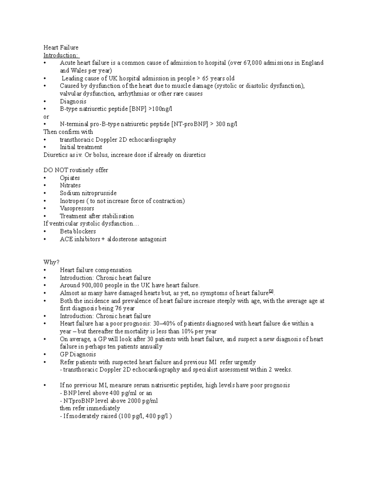 Heart Failure - Summary - Heart Failure Introduction: • Acute heart ...