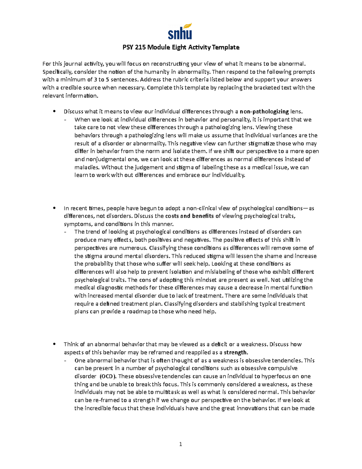 PSY 215 Module Eight Activity Template - PSY 215 Module Eight Activity ...
