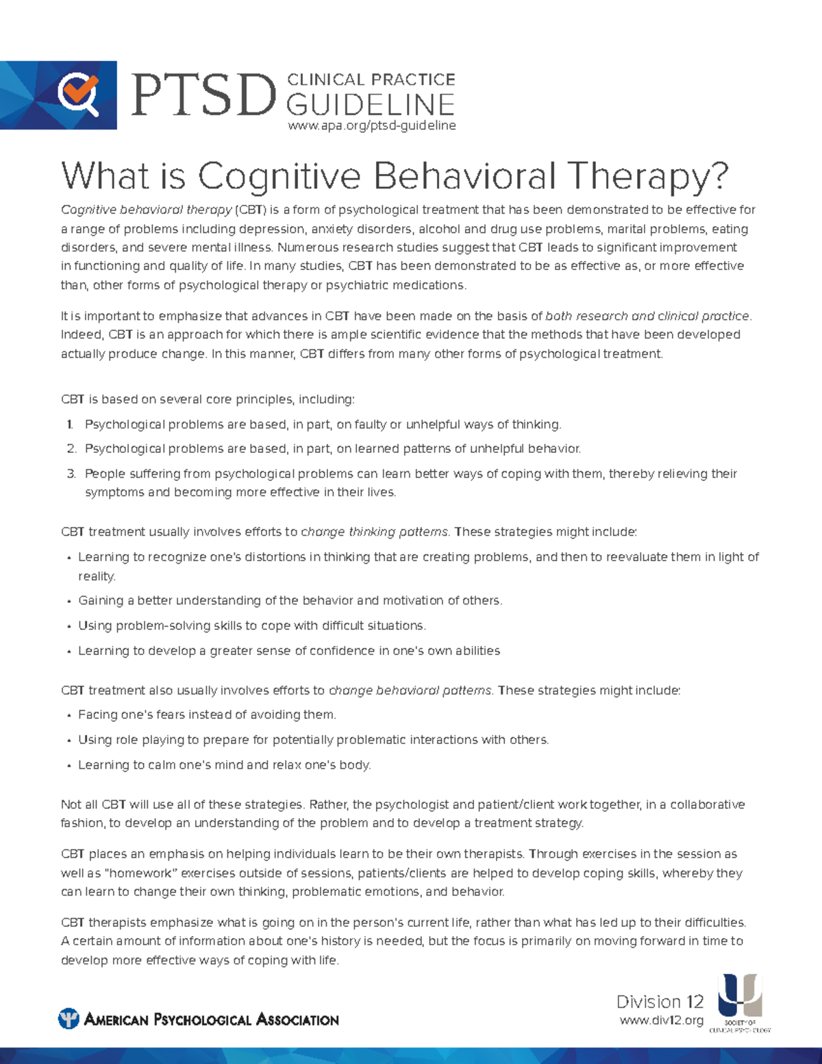 CBT Apa guidelines supporting document - What is Cognitive Behavioral ...