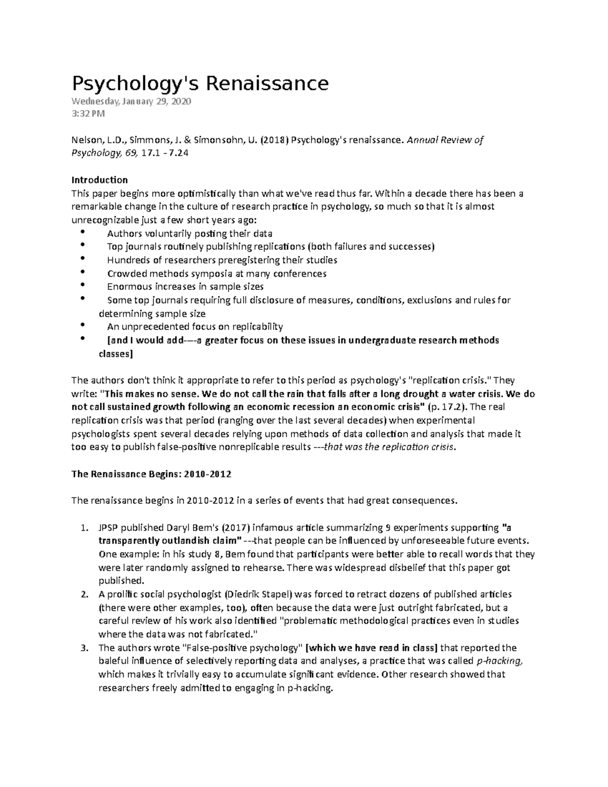 Psychology's Renaissance - Psychology's Renaissance Wednesday, January ...