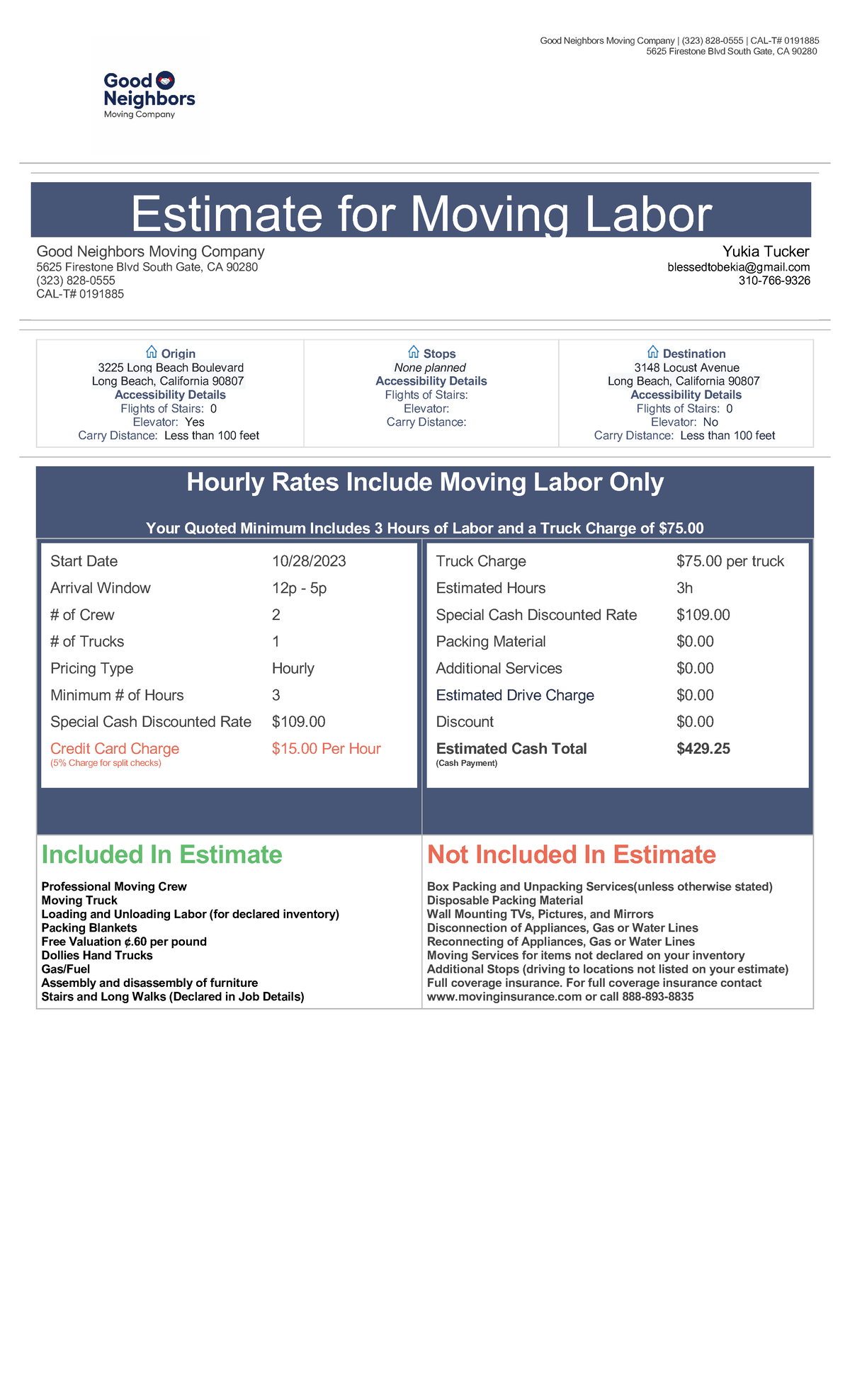 Estimate - Understand - Good Neighbors Moving Company | (323) 828-0555 ...