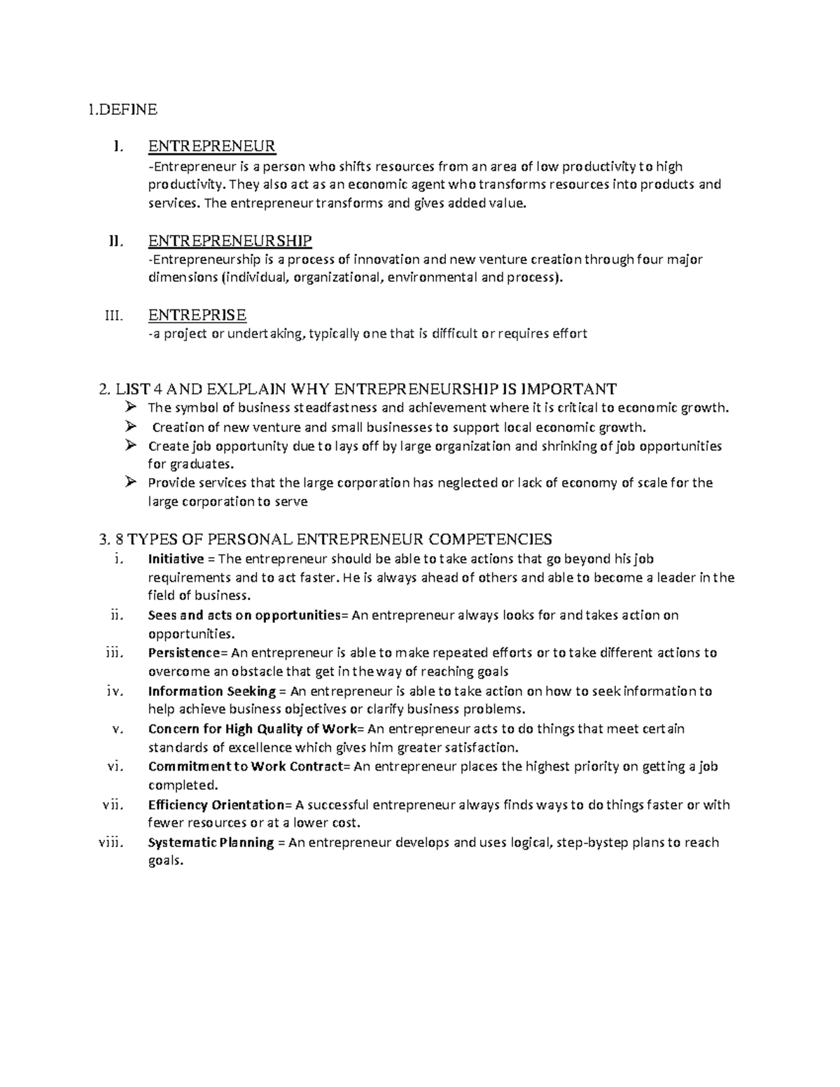 ENT300 TUTORIAL - 1 I. ENTREPRENEUR - Entrepreneur is a person who ...