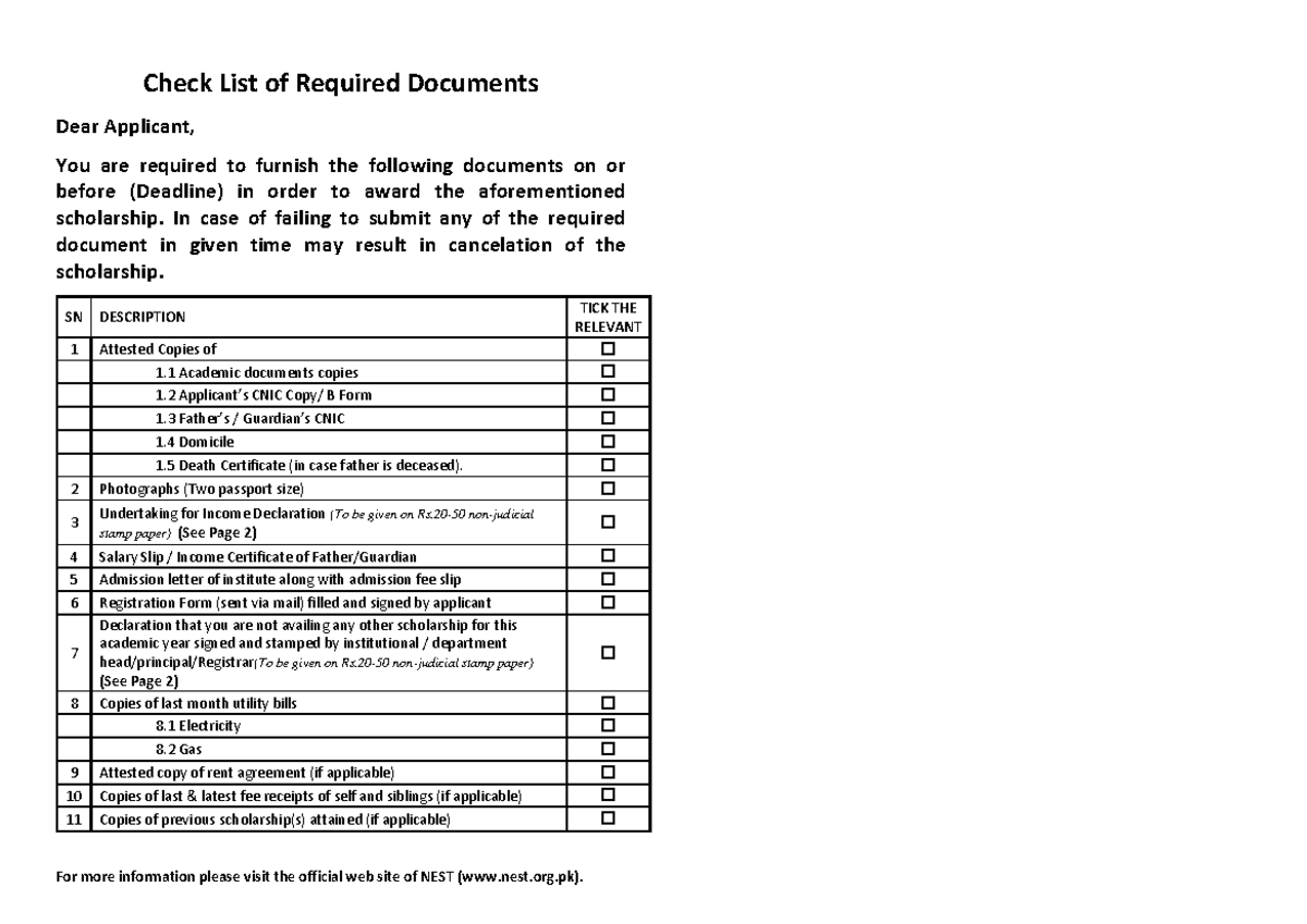 Income Declaration Undertaking Sample - Check List of Required ...