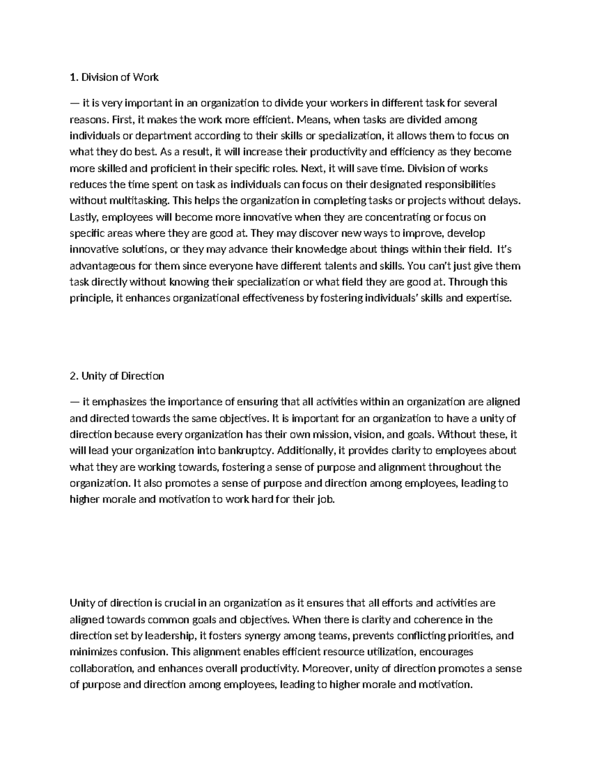 Operation and Management - Division of Work — it is very important in ...