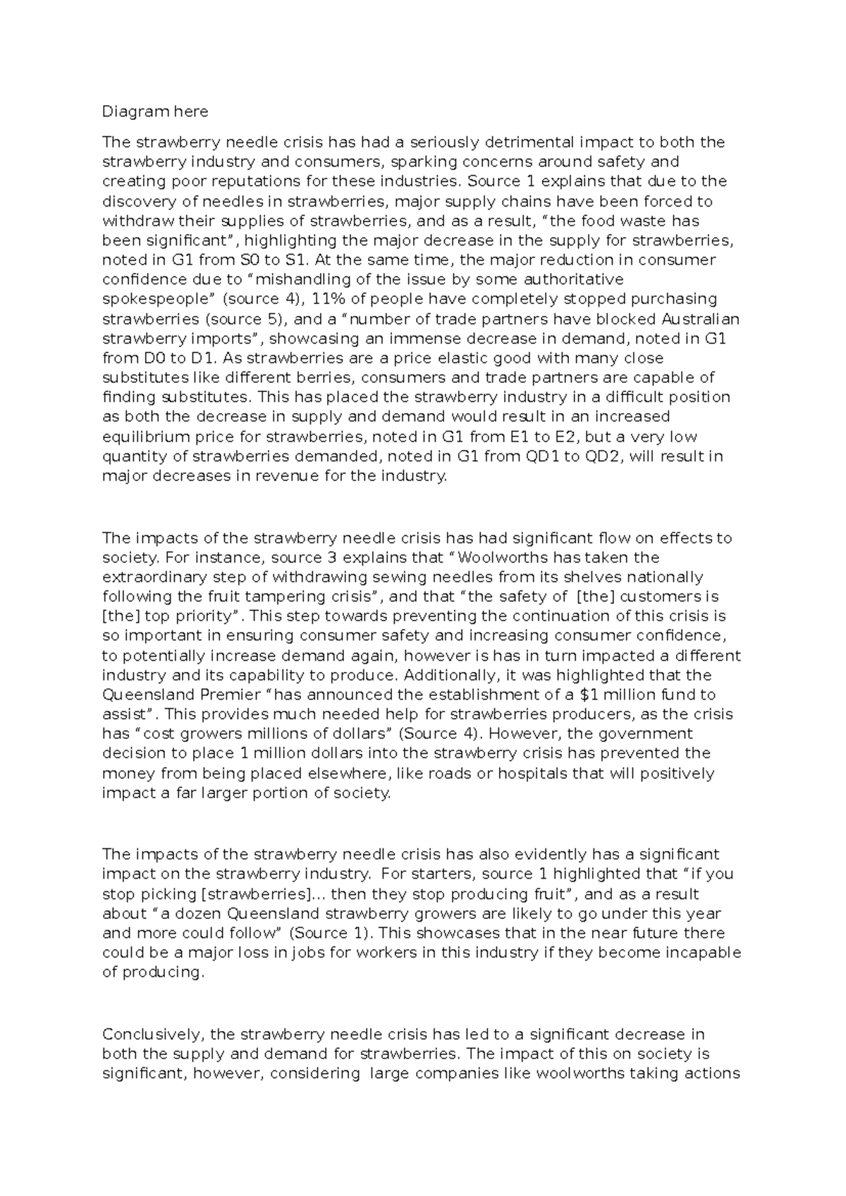 Strawberries Example IA1 Part 2 Economics QCAA - Diagram here The ...