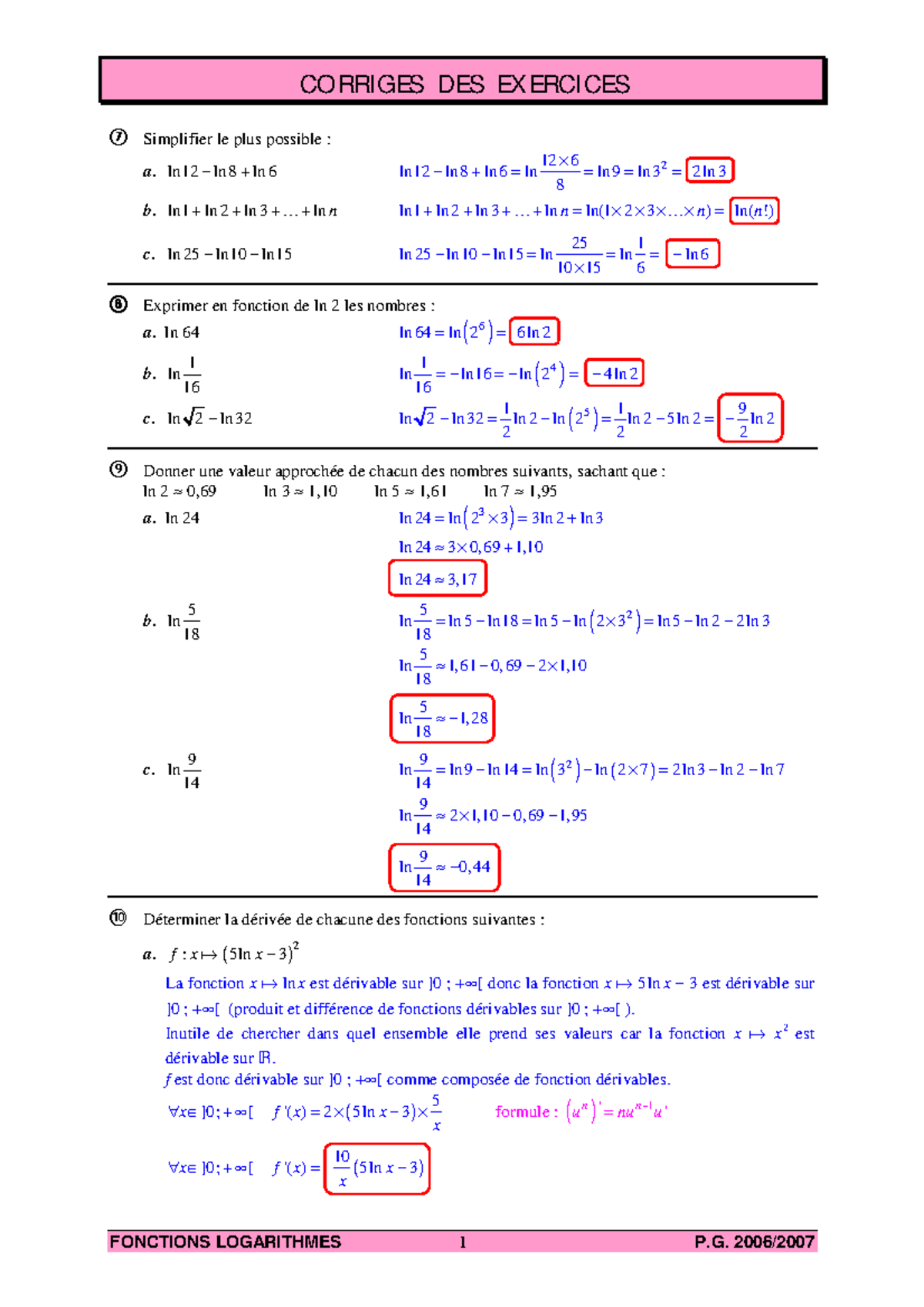 Logarithme neperien exercices corriges 04 - HHHH Simplifier le plus ...