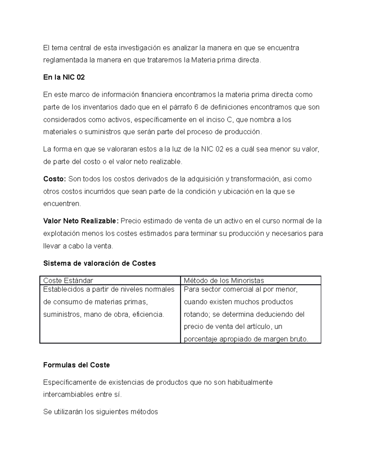 Inv. Materia prima Directa - El tema central de esta investigación es ...