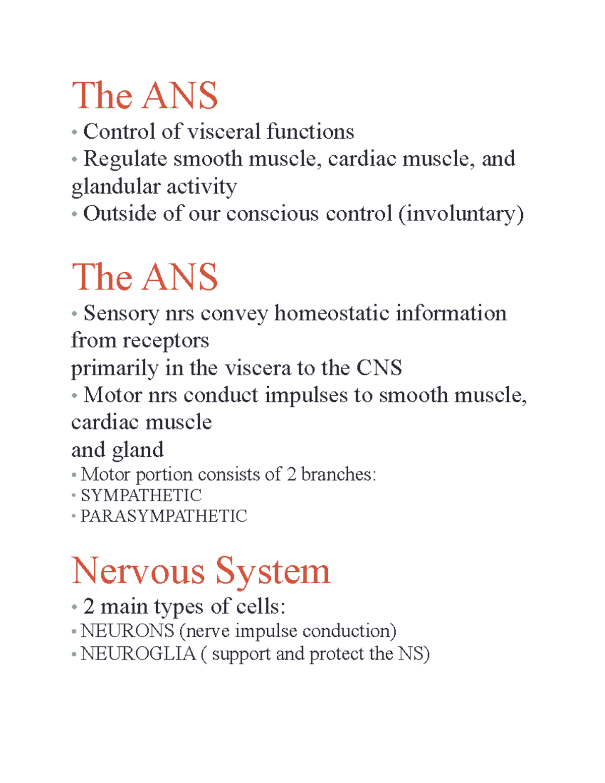 The ANS - The ANS - The ANS • Control of visceral functions • Regulate ...