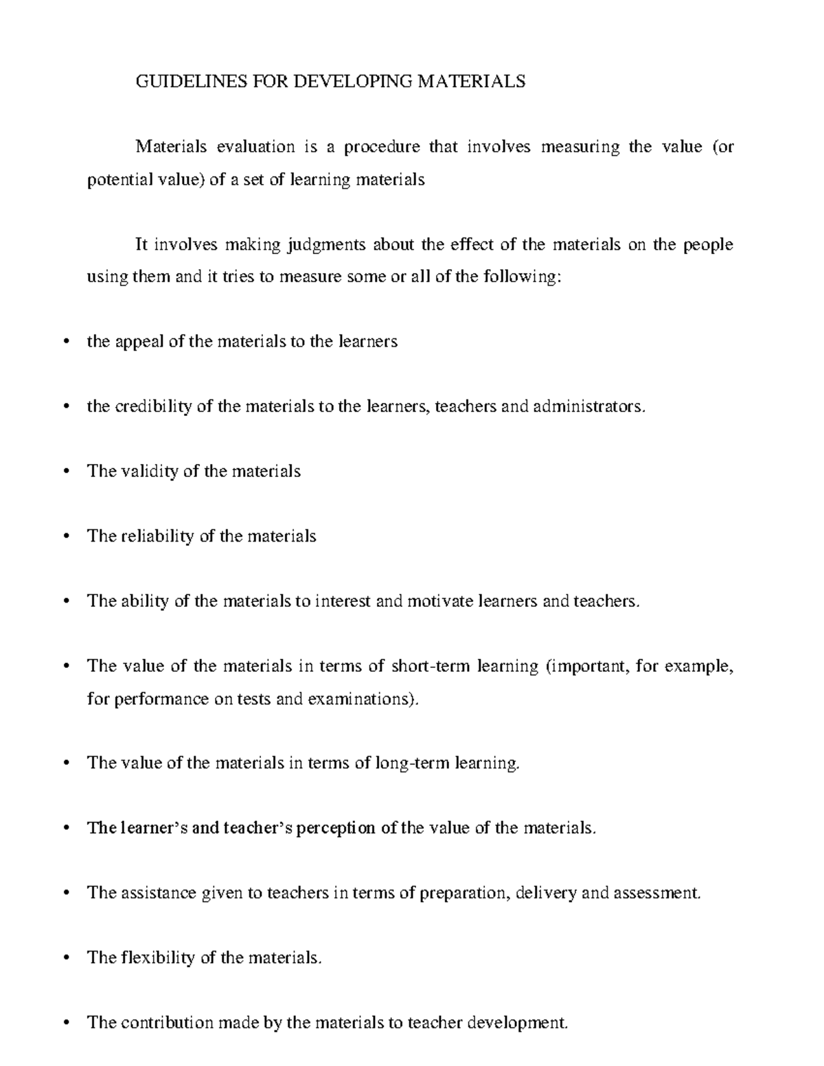 Type of Evaluation - Lesson Plan and Instructional Materials ...
