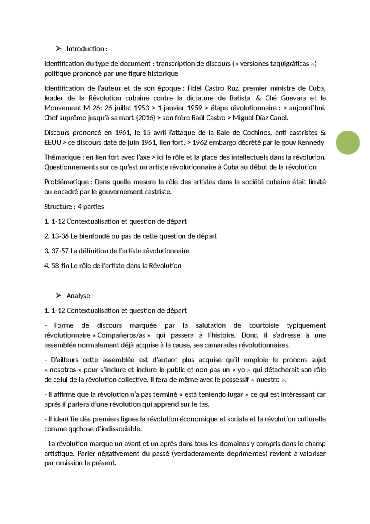 Explication Dossier 1 Discours Fidel C ' - Introduction ...