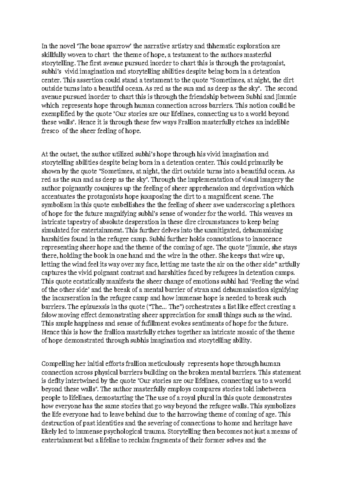 Bones sparrow analysis - In the novel ‘The bone sparrow’ the narrative ...