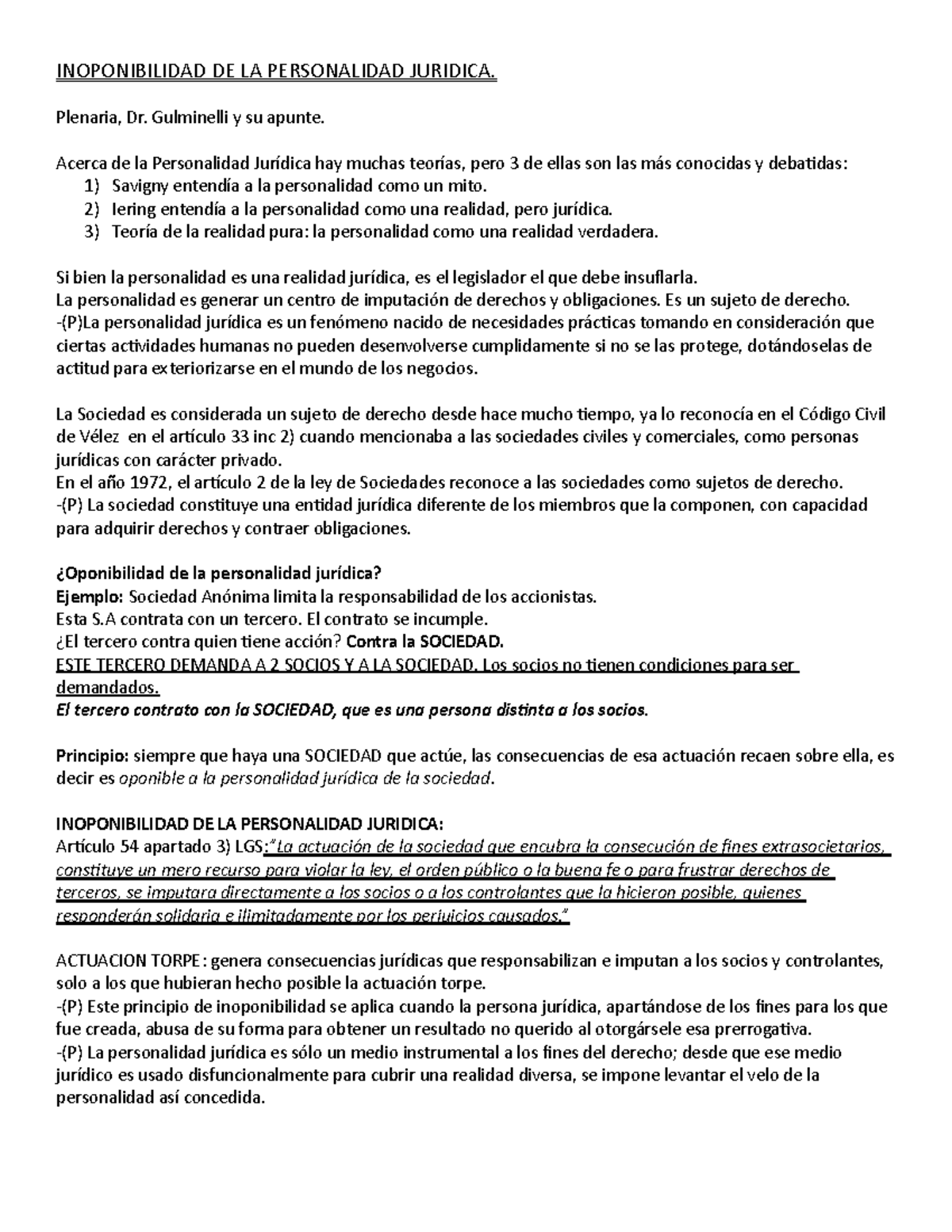 Inoponibilidad DE LA Personalidad Juridica, TEMA 5 (Gulminelli ...