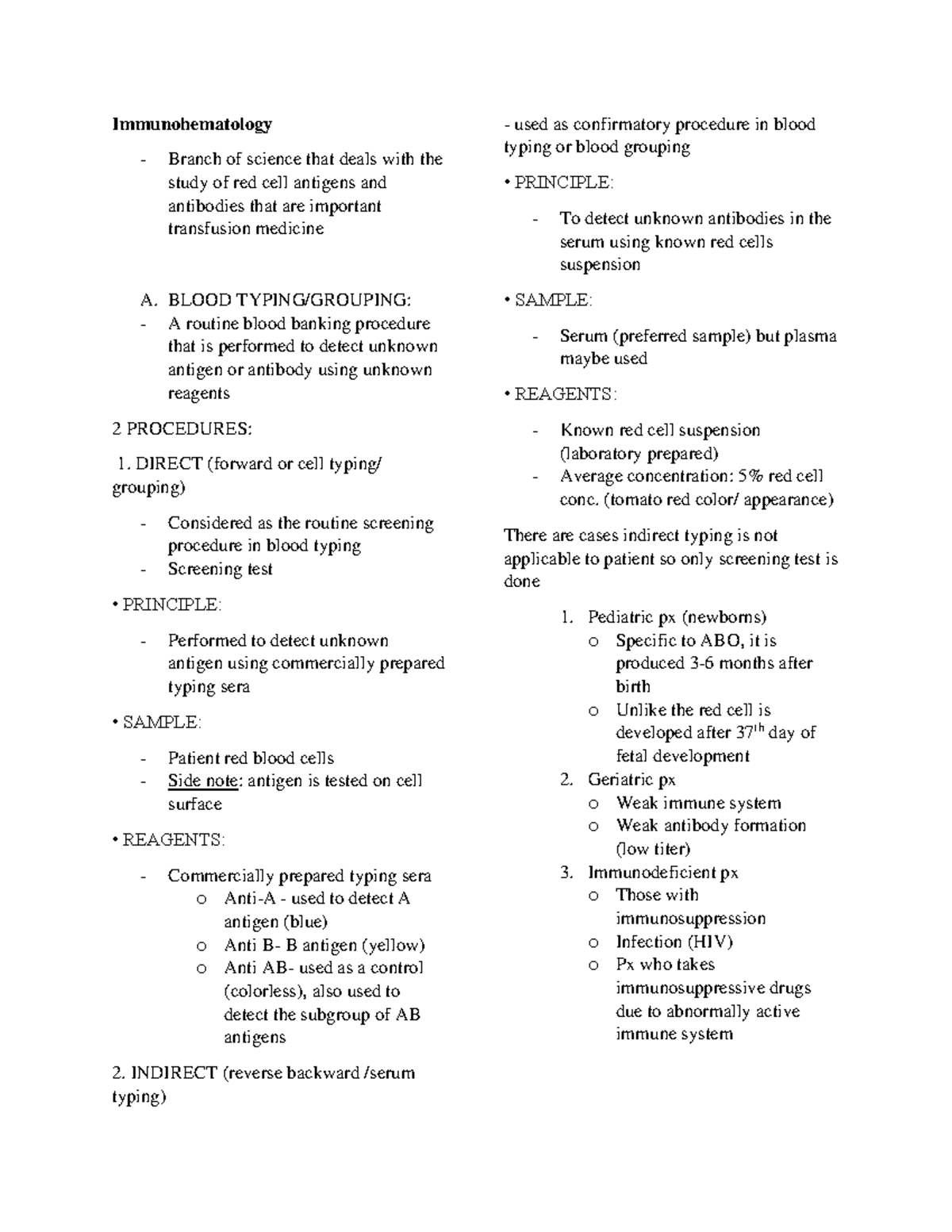 Hematology Handouts - 1 - Immunohematology Branch of science that deals ...