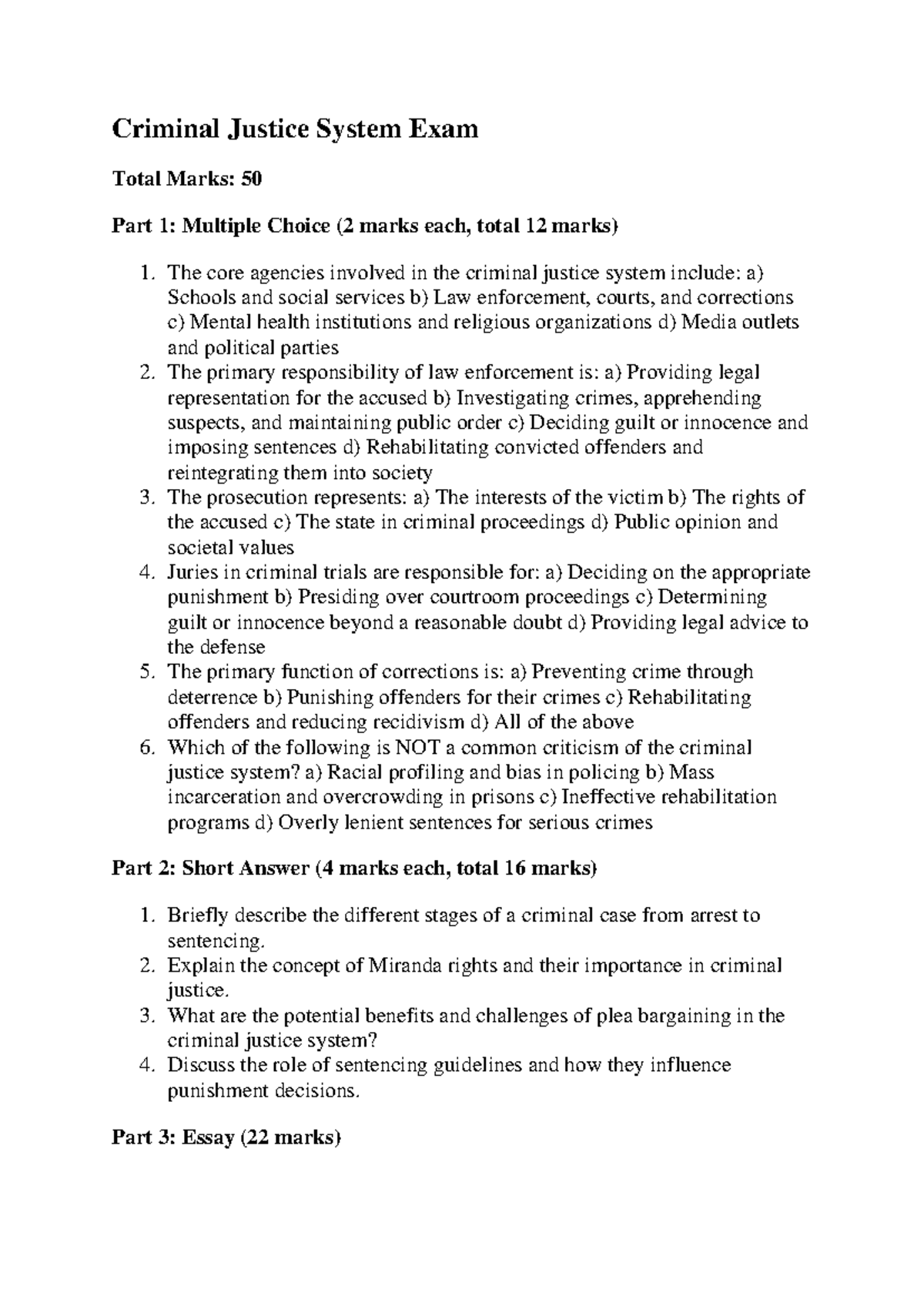 Criminal Justice System Exam - The core agencies involved in the ...