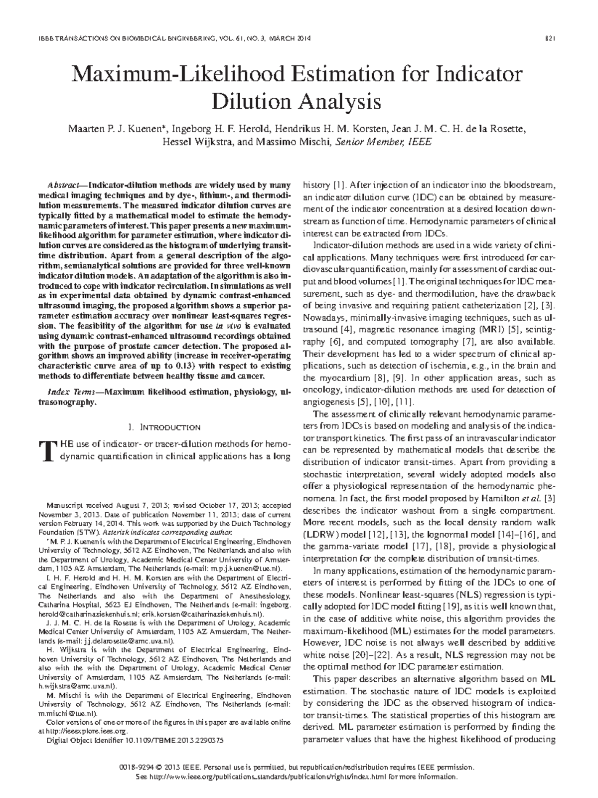 Idea MLE - Maximum-Likelihood Estimation for Indicator Dilution Analysis - IEEE TRANSACTIONS ON ...