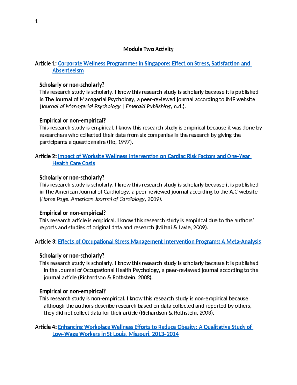 PSY222 Module Two Activity - Module Two Activity Article 1: Corporate ...