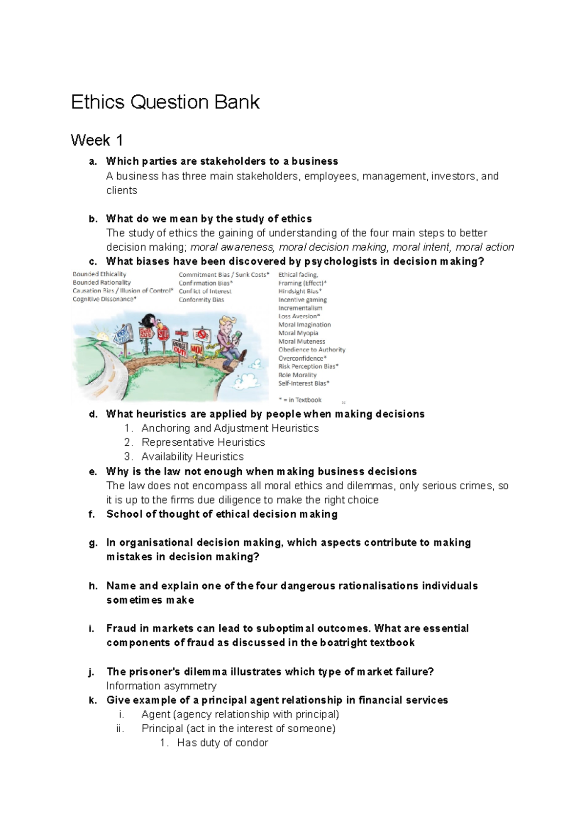 Ethics Q. Bank - Practice questions on each weeks content - Ethics ...