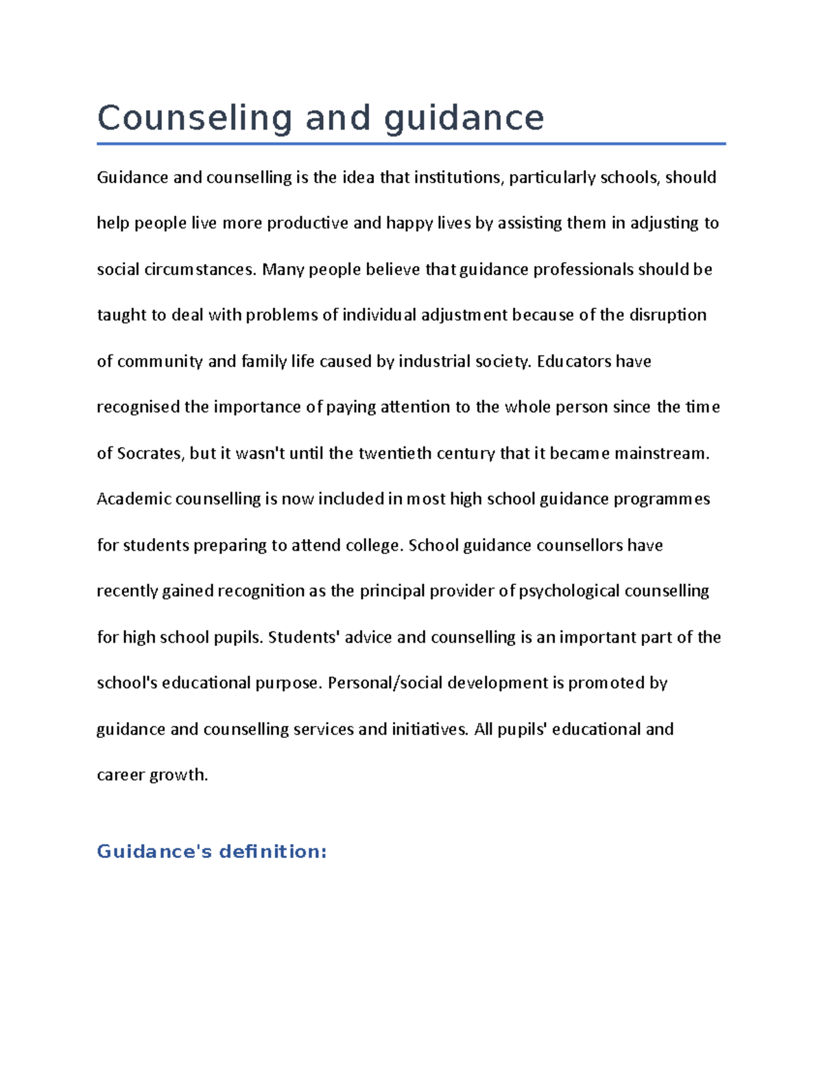 Counseling and guidance - Counseling and guidance Guidance and ...