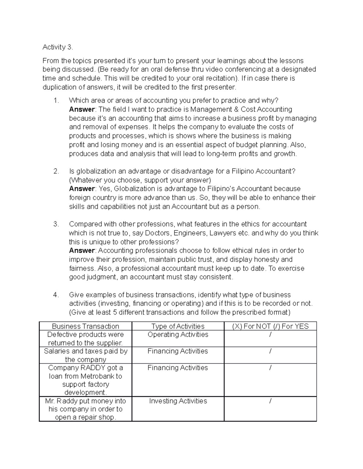 Activitiy 3 ACC111 Financial Accounting and Society - Activity 3. From ...