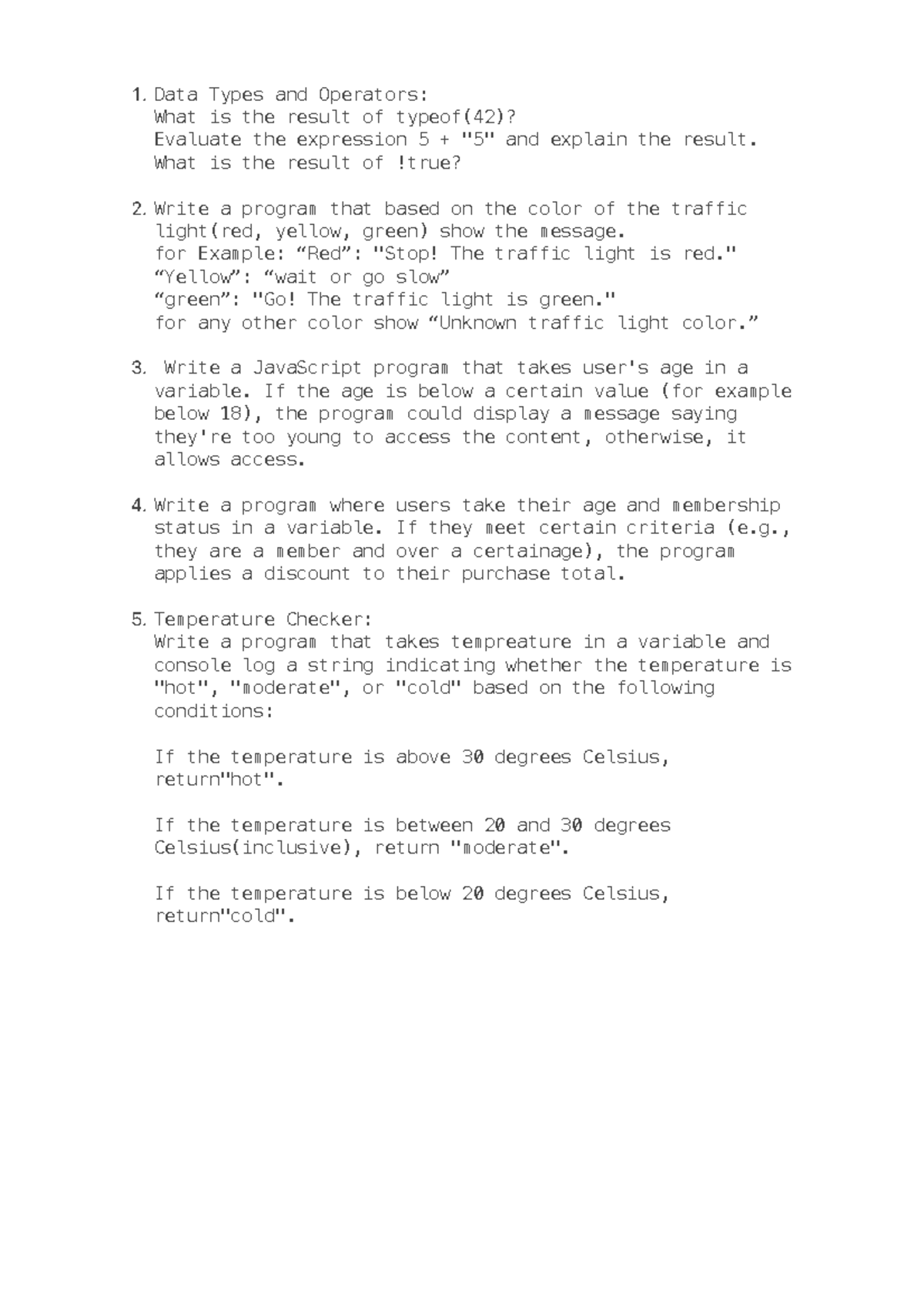 Assignment-1 - questions - 1. 2. 3. 4. 5. Data Types and Operators ...