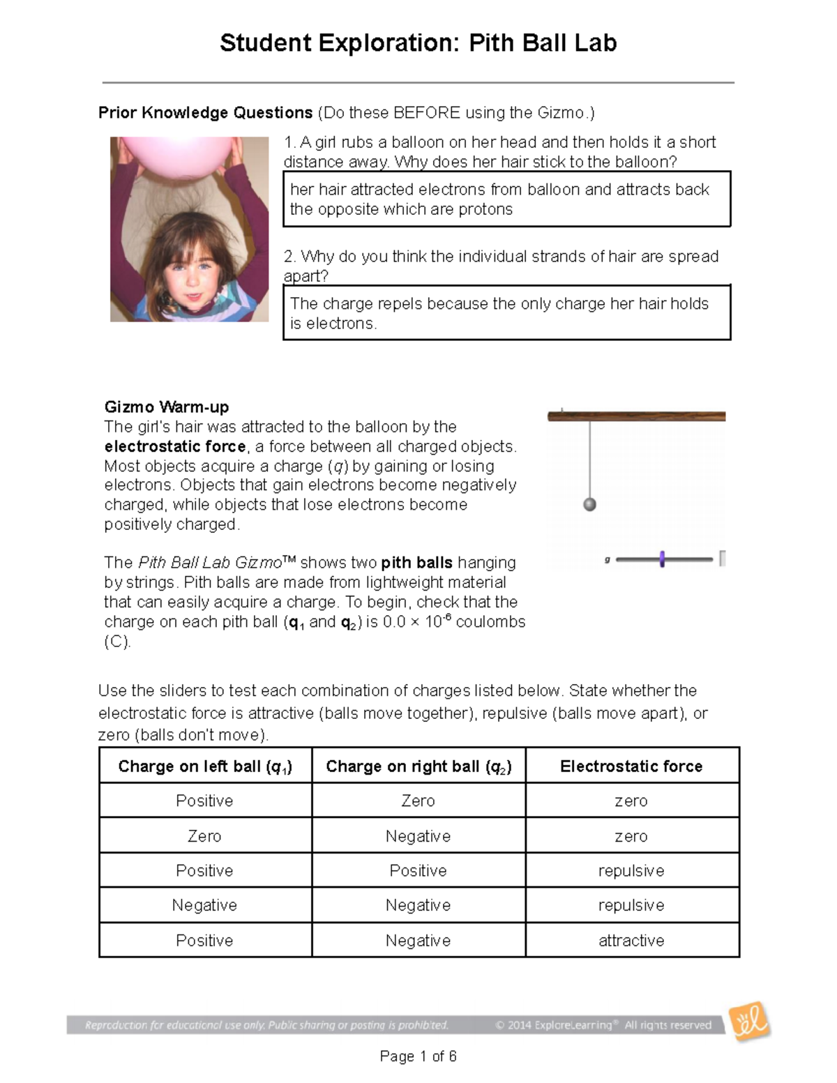 Copy of Student Exploration Pith Ball Lab - Prior Knowledge Questions ...