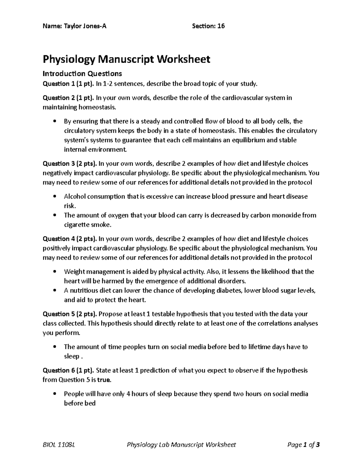 S23 Physiology Manuscript Worksheet final - Name: Taylor Jones-A ...