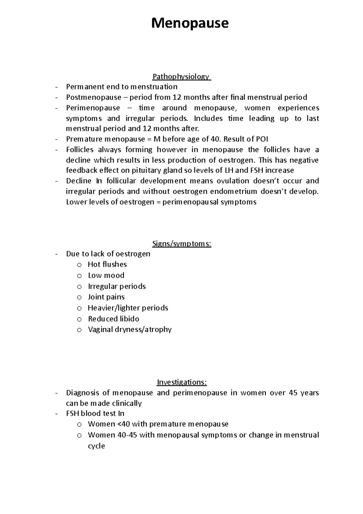 Menopause notes - PHA7060-C - Bradford - Studocu