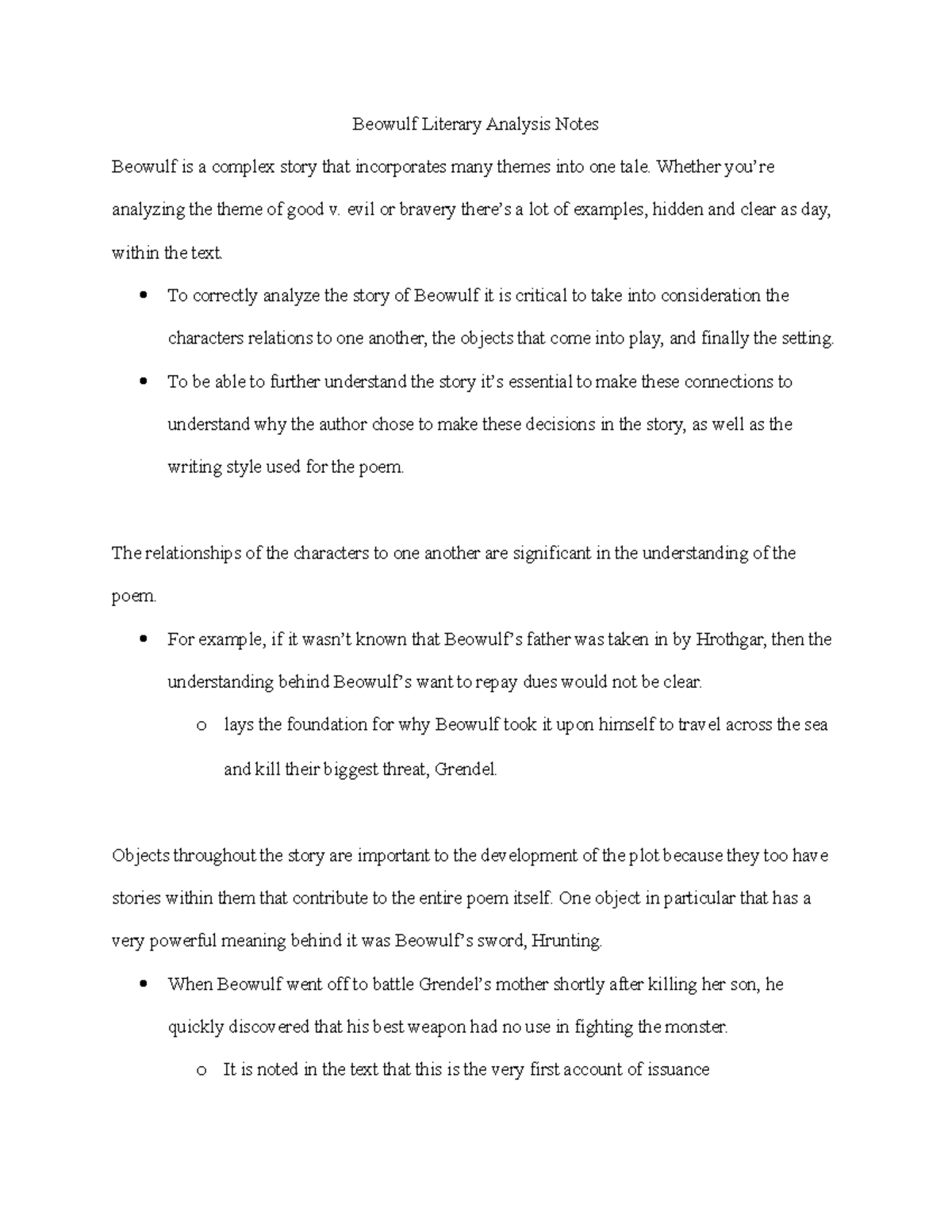 Beowulf Lecture Notes - Beowulf Literary Analysis Notes Beowulf is a ...