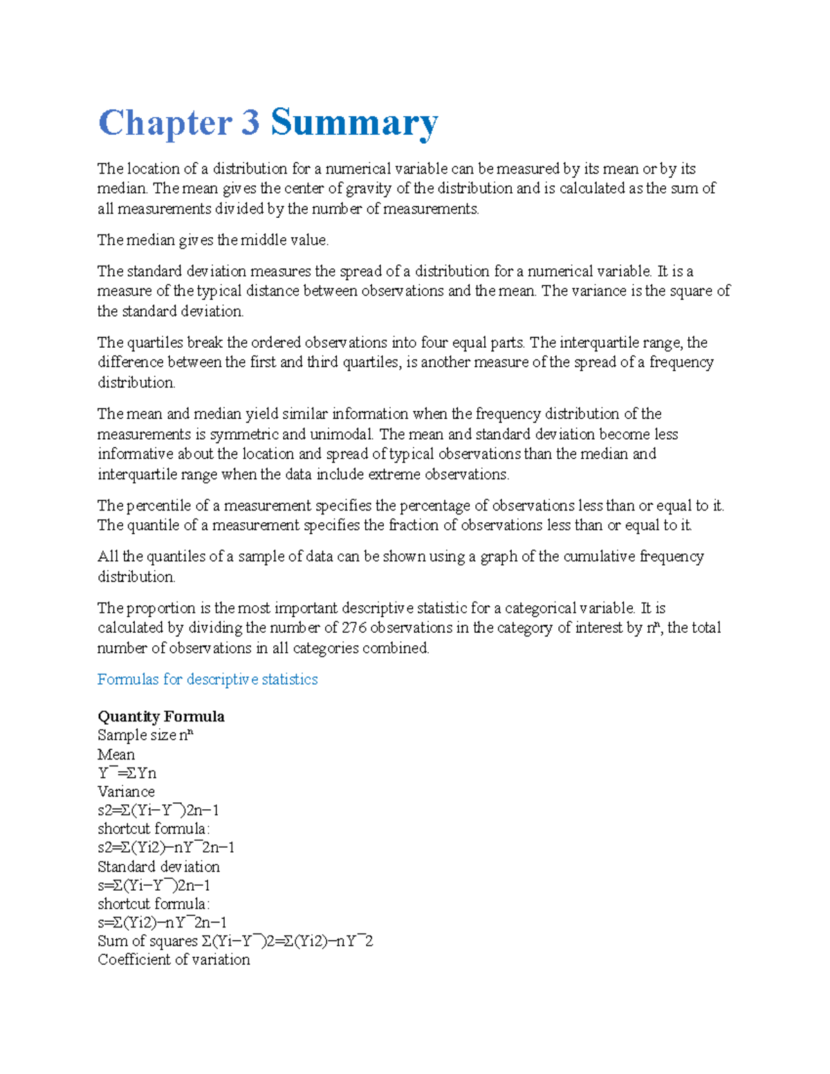 Summary for chapter 3 - Chapter 3 Summary The location of a ...