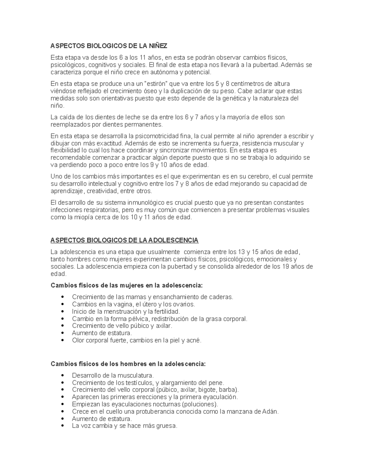 Aspectos Biologicos DE LA Niñez - ASPECTOS BIOLOGICOS DE LA NIÑEZ Esta ...
