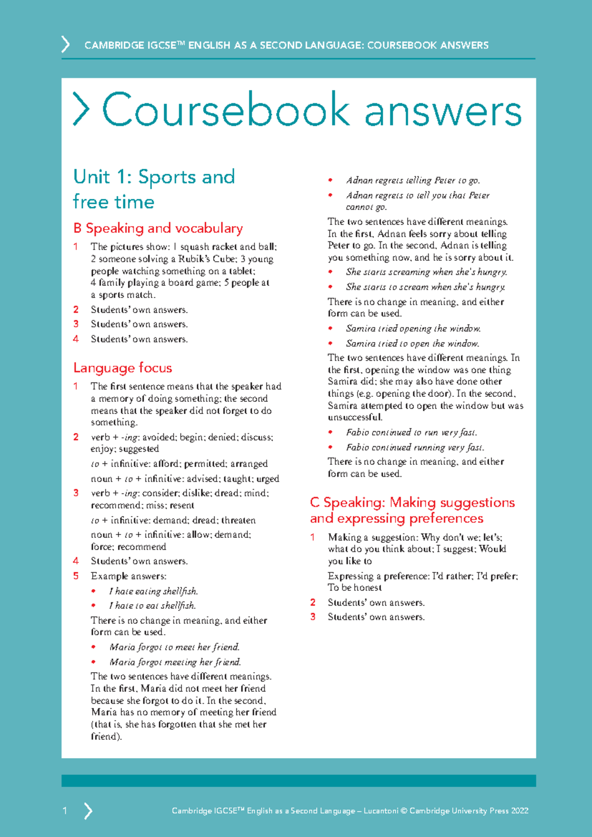 ESL course book answers - Coursebook answers Unit 1: Sports and free ...