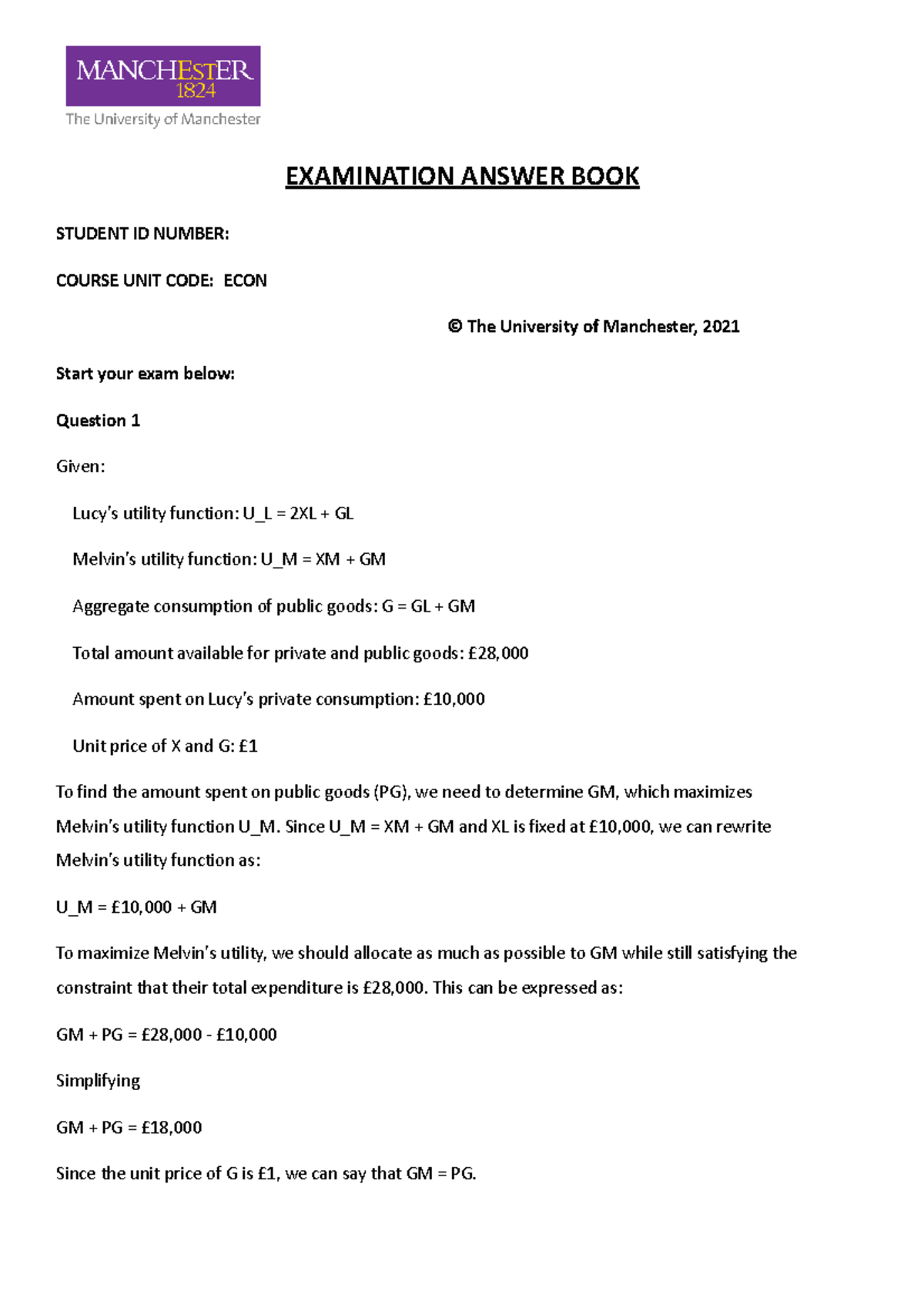 1 2021 22 ECON Examination Answer BOOK Cover PAGE(1) - EXAMINATION ...
