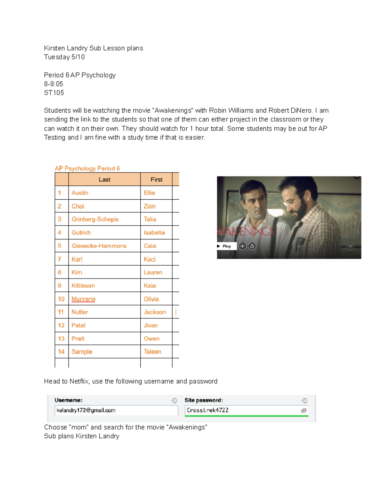 Sub Lesson plans - Kirsten Landry Sub Lesson plans Tuesday 5/ Period 6 ...
