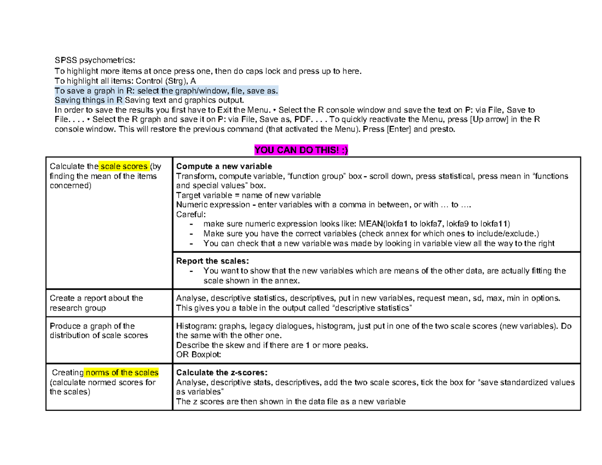 SPSS psychometrics summary - SPSS psychometrics: To highlight more ...