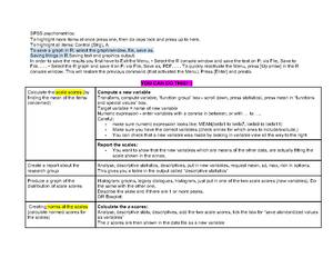 Psychometrics SPSS - SPSS cheat sheet - Practical 1 Scaling and norming ...