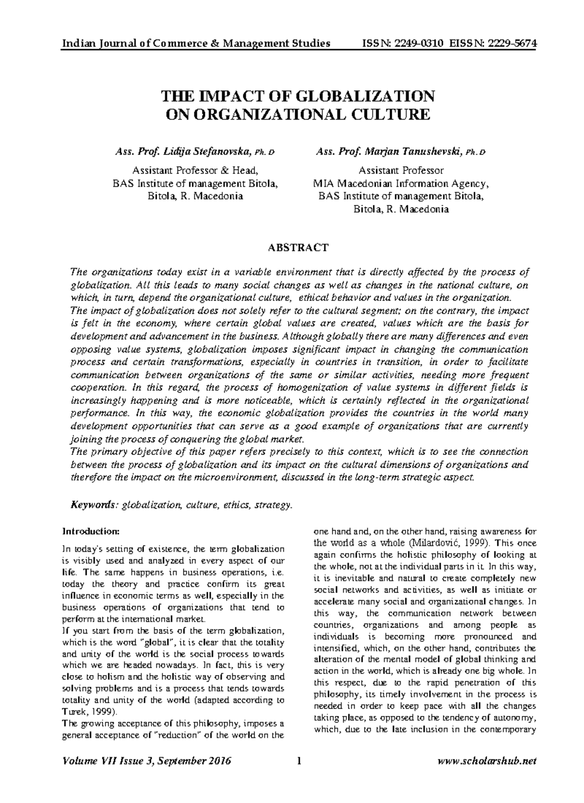 Ob globalization - Introduction: In today's setting of existence, the ...
