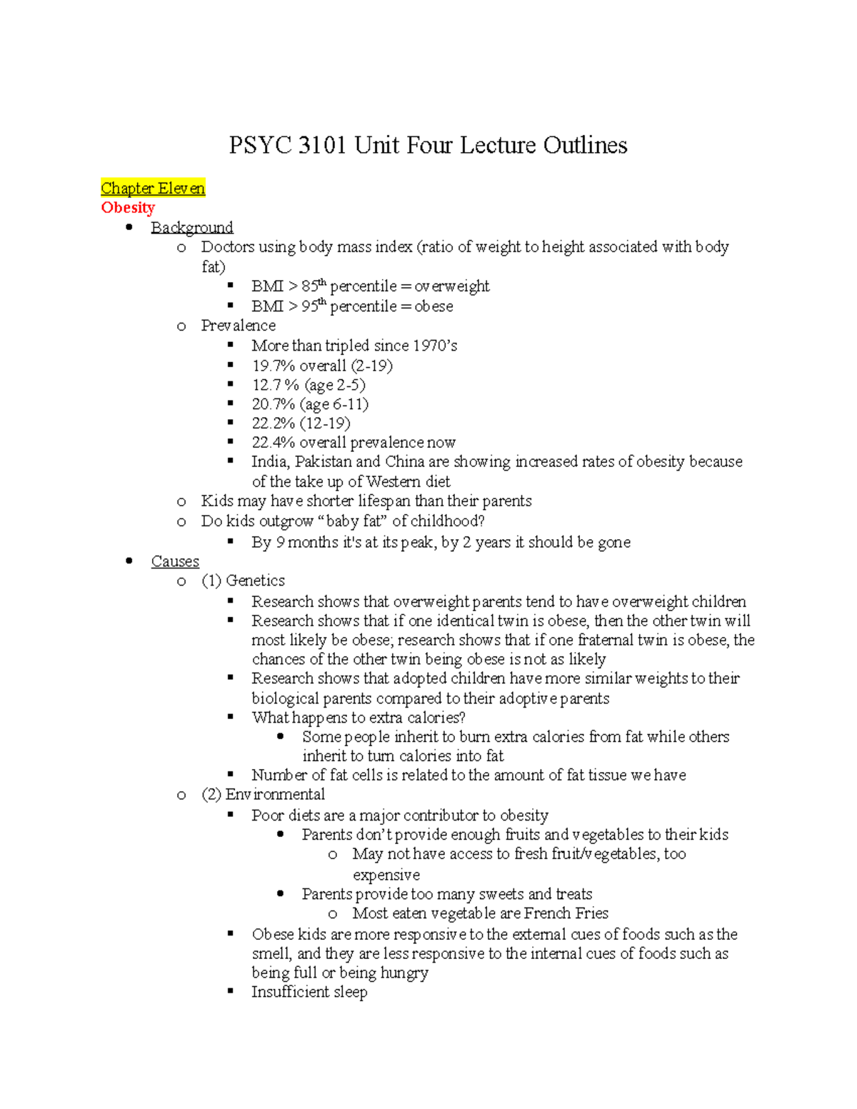 Ch. 11-13 ( Lecture) - PSYC 3101 Unit Four Lecture Outlines Chapter ...