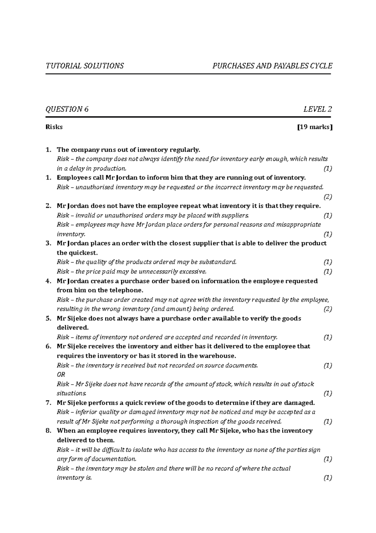 purchase and payment solutions and questions - TUTORIAL SOLUTIONS ...