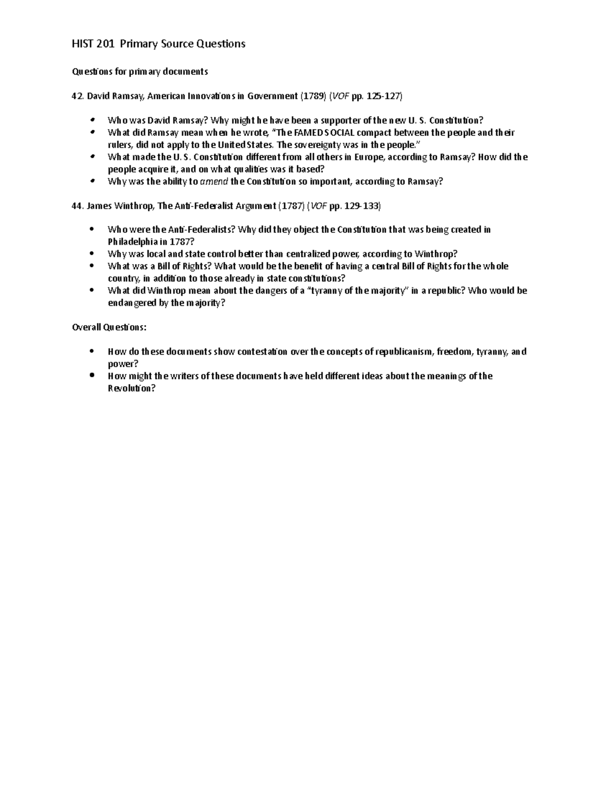Questions for The Constitutional Settlement primary documents - HIST ...