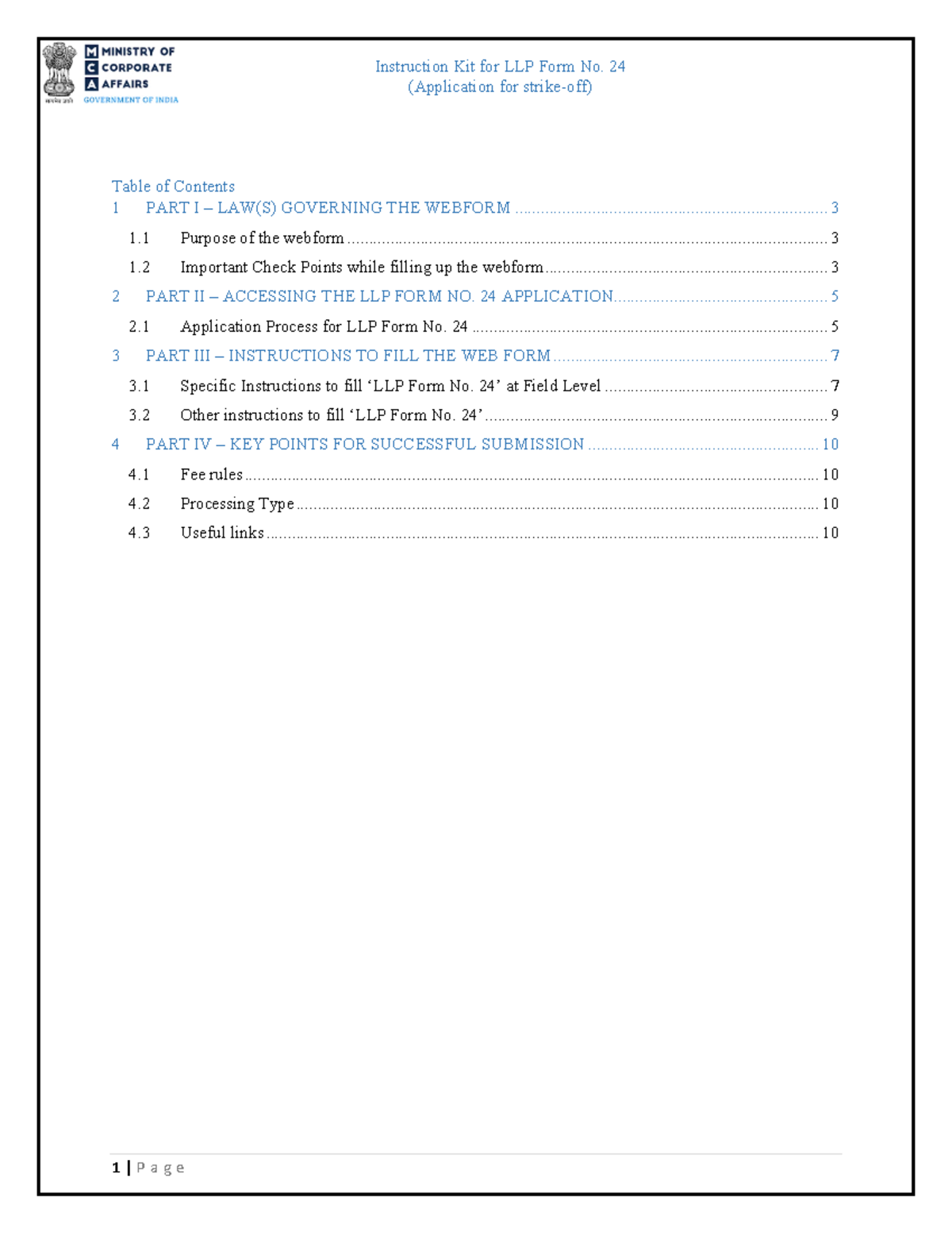 Instruction Kit LLP Form No 24 - (Application for strike-off) 1 PART I ...